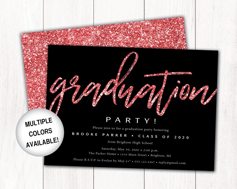 Red Graduation Party Invitations | Grad Party Invitation Red Glitter ...