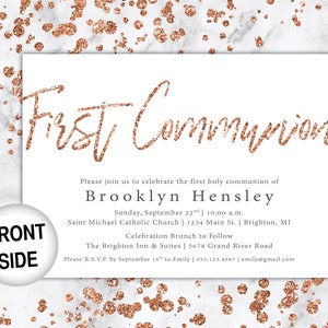 Rose Gold First Communion Invitation | First Holy Communion Printable ...
