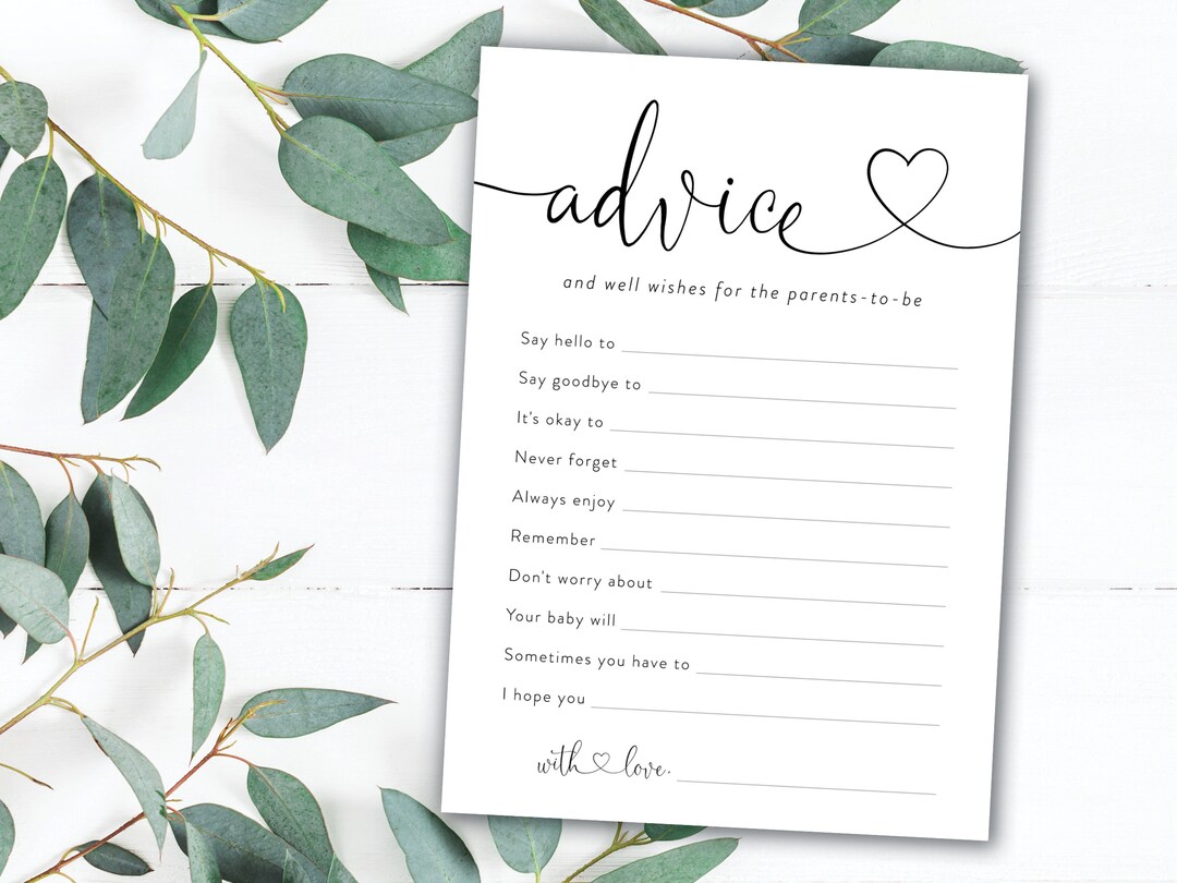 Advice Card for Baby Shower Printable Template, Baby Shower Wishes DIY ...
