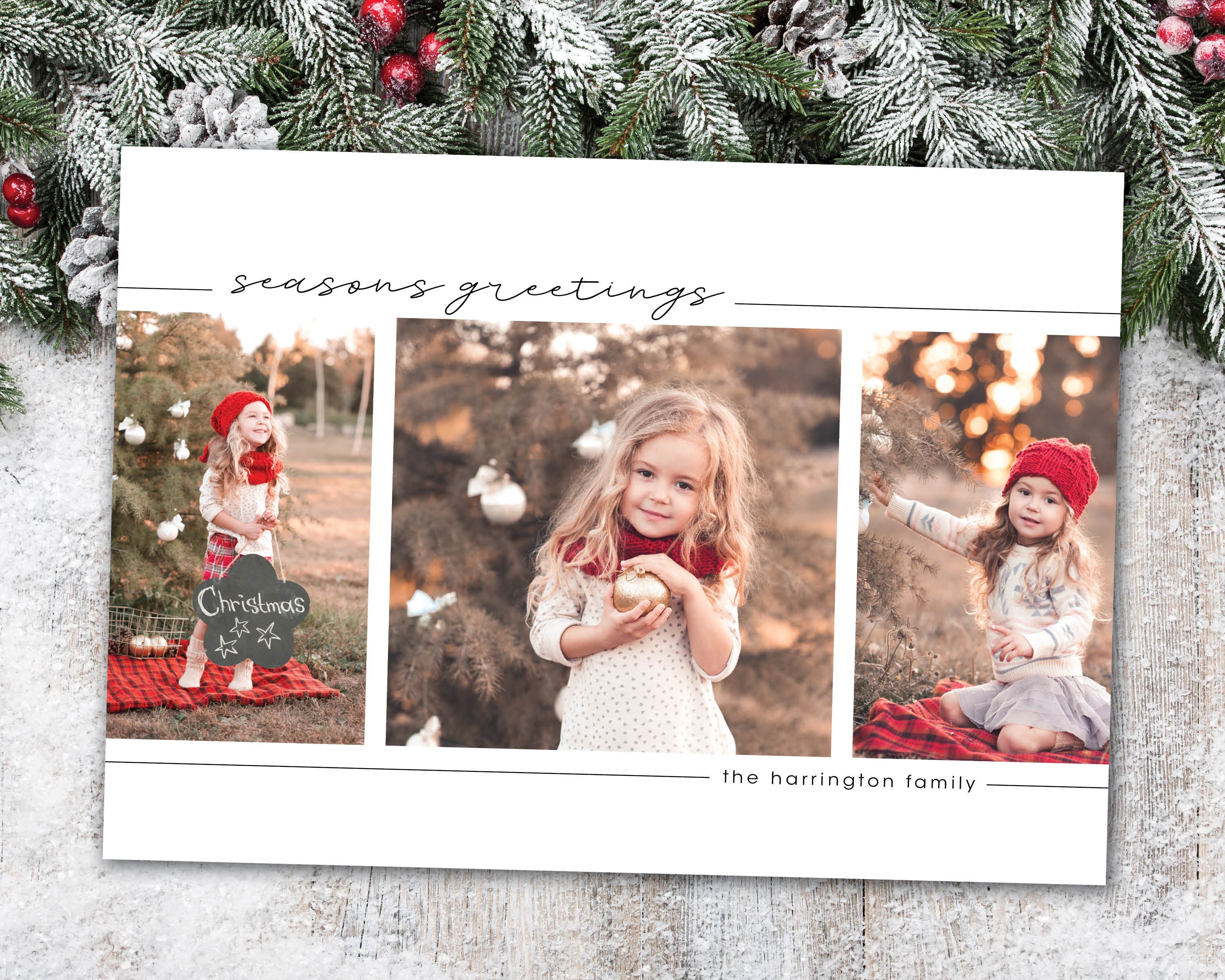 Simple Christmas Card With Photos Christmas Card With 3 - Etsy