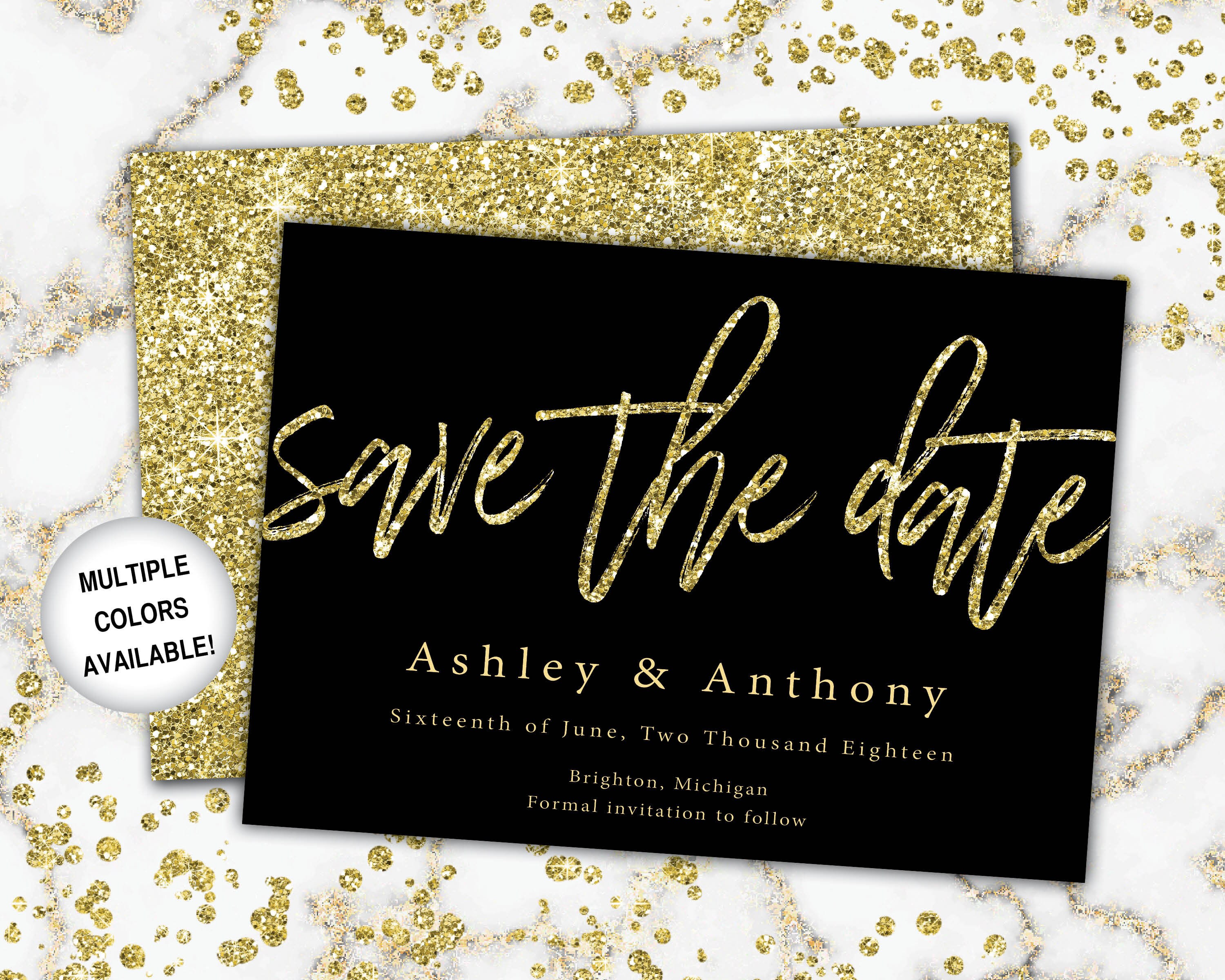 Black and Gold Save the Date Without Photo | Save the Date Invitation ...