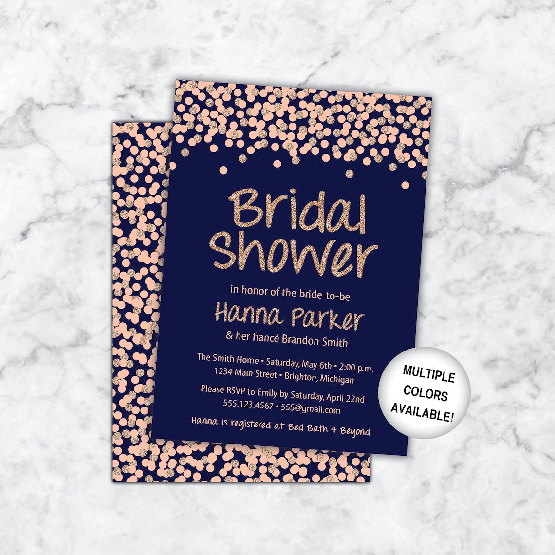 Rose Gold Bridal Shower Invitation Confetti | Bridal Shower Invitation ...