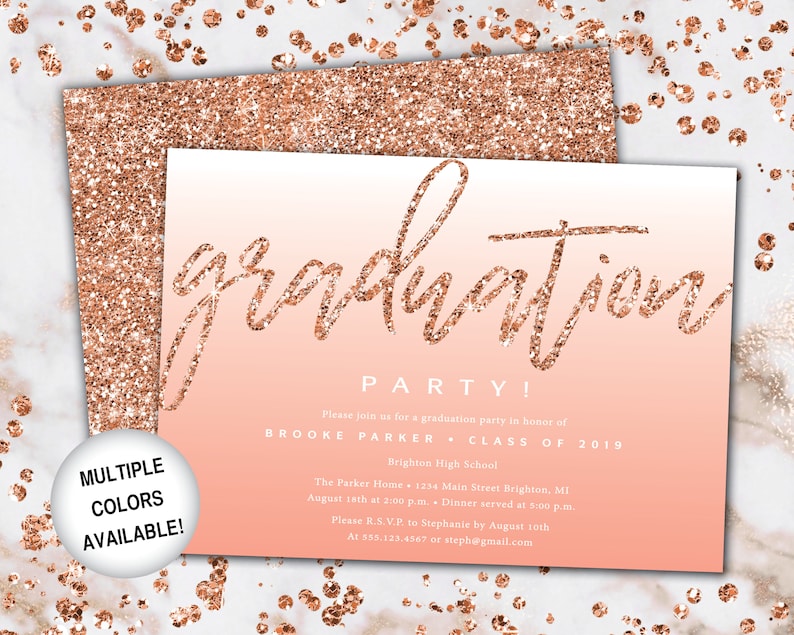 Rose Gold Graduation Party Invitation | Rose Gold Grad Party Invitation ...