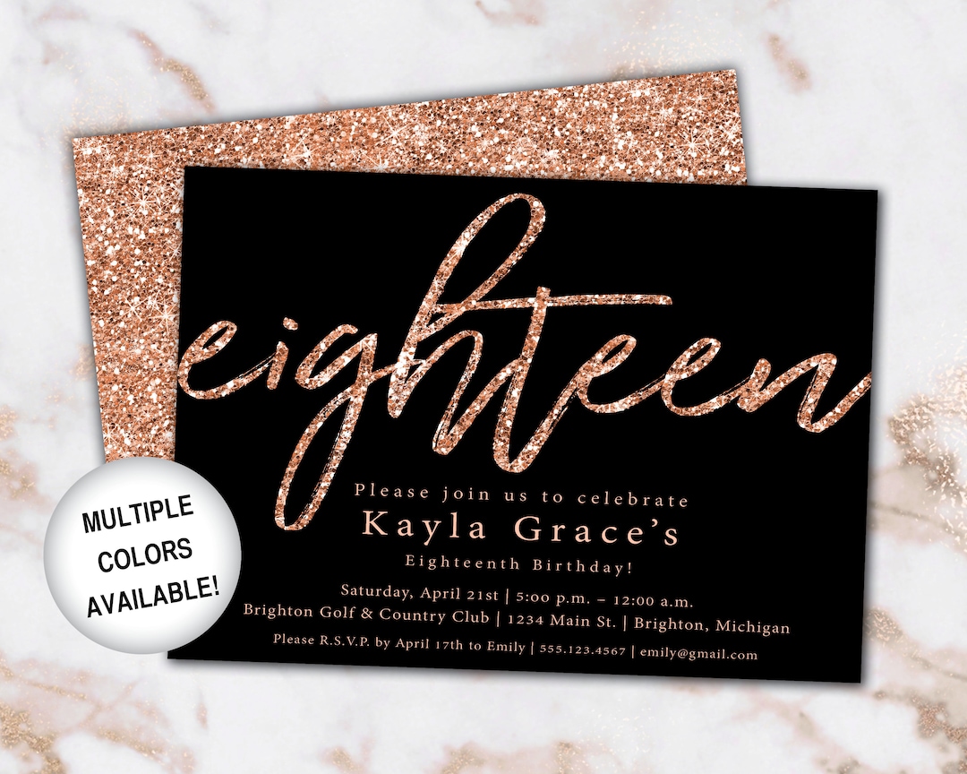 18th Birthday Invitation Rose Gold | Eighteenth Birthday Invitation ...