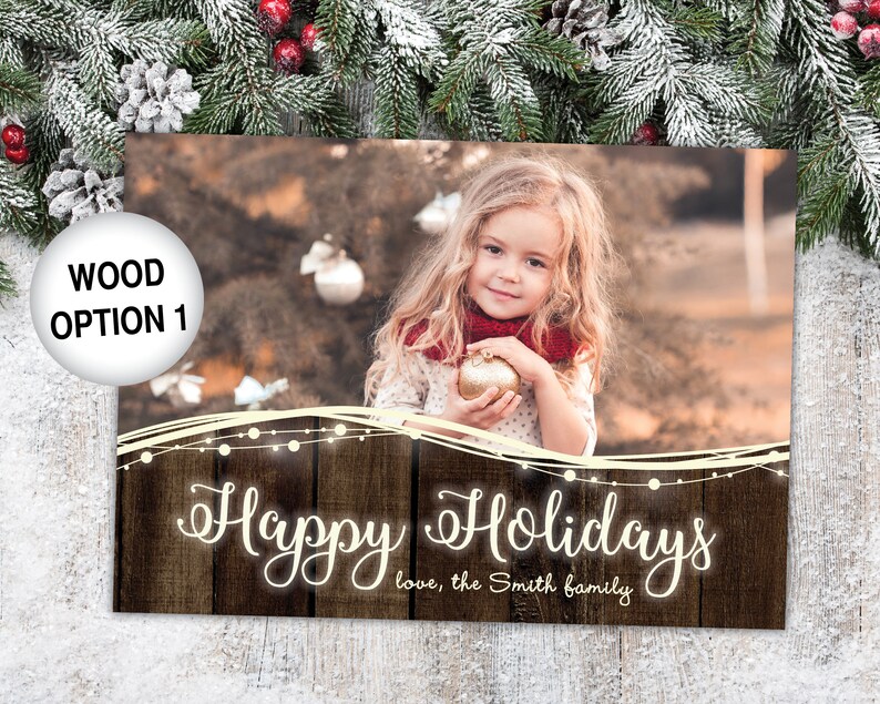 Rustic Happy Holidays Card With Photo Holiday Card Photo - Etsy