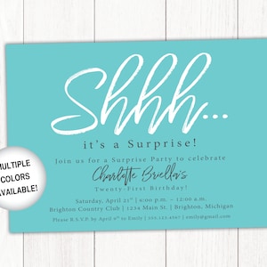 Shh It's a Surprise Party Invitation Printable | Surprise Party ...