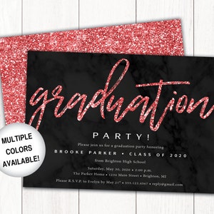 Red Graduation Party Invitations | Grad Party Invitation Red Glitter ...