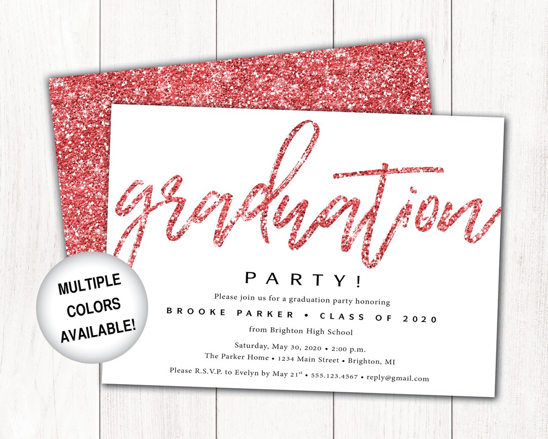 Red Graduation Party Invitations | Grad Party Invitation Red Glitter ...