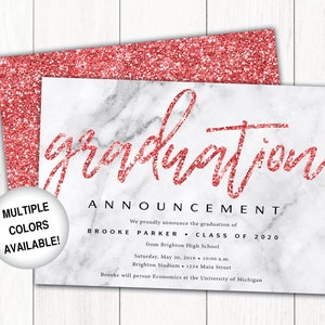 Red Graduation Announcements | Grad Announcement Invitation Red Glitter ...