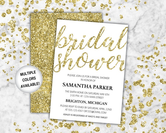 Bridal Shower Invitation Gold Glitter Gold And White Bridal Etsy
