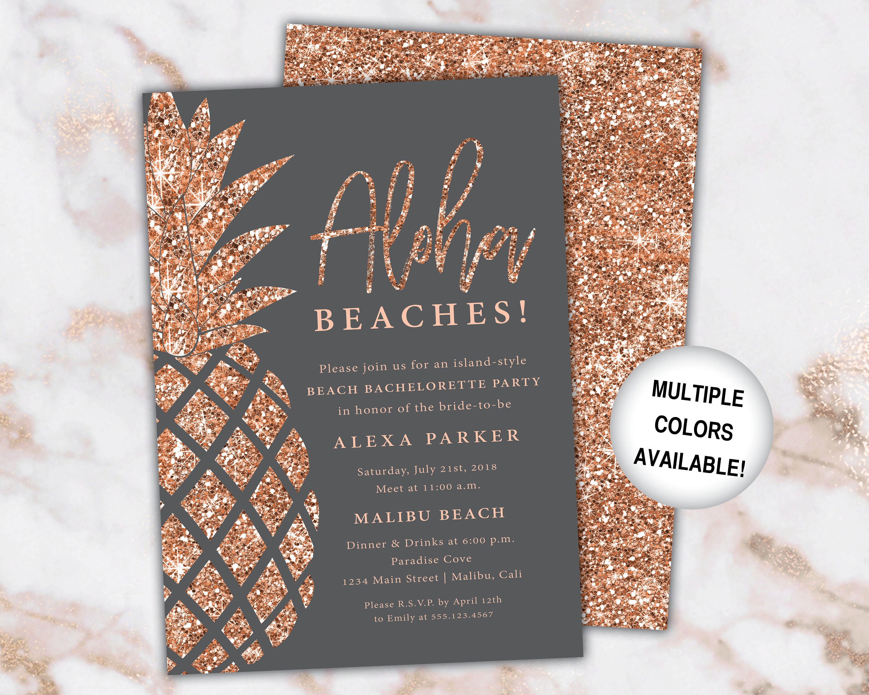 Rose Gold Beach Bachelorette Party Invite Pineapple | Etsy