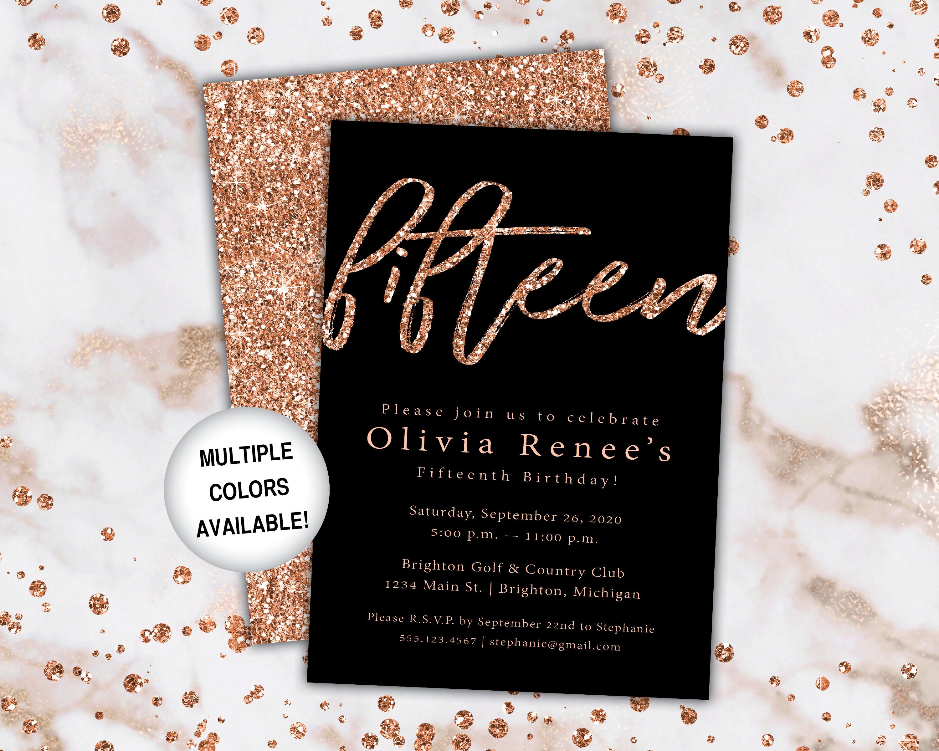 15th Birthday Invitation Rose Gold | Fifteenth Birthday Invitation ...