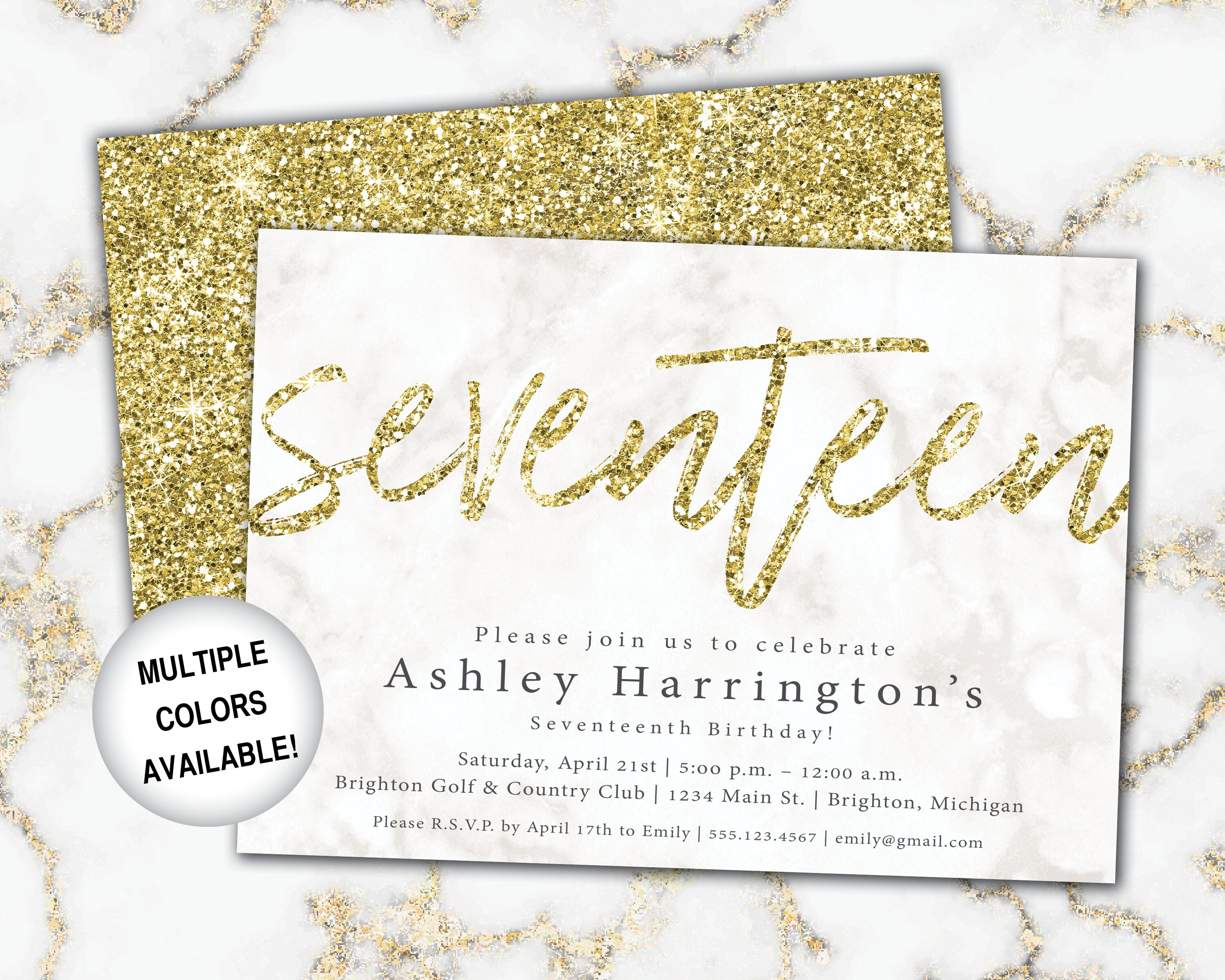 17th Birthday Invitation Gold Glitter Seventeenth Birthday | Etsy