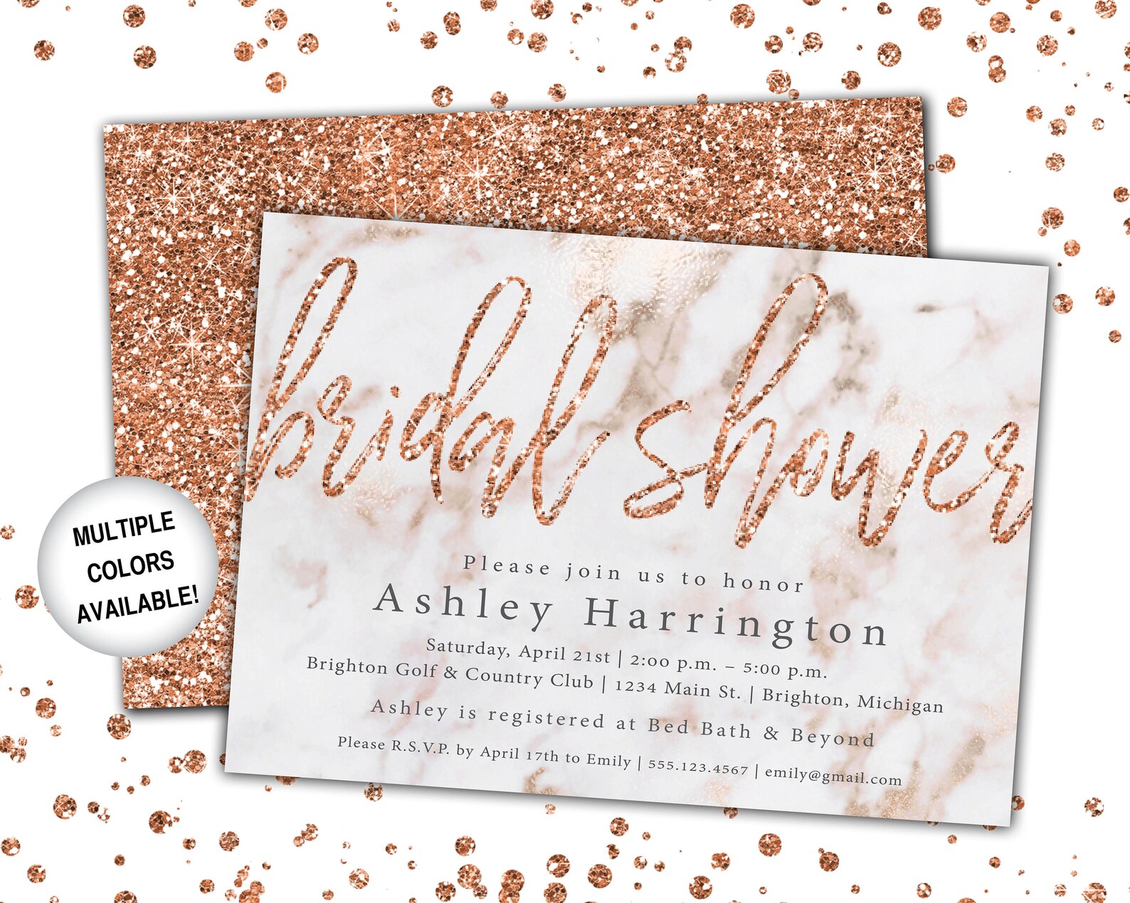 Rose Gold Glitter Bridal Shower Invitation | Bridal Shower Invitation ...