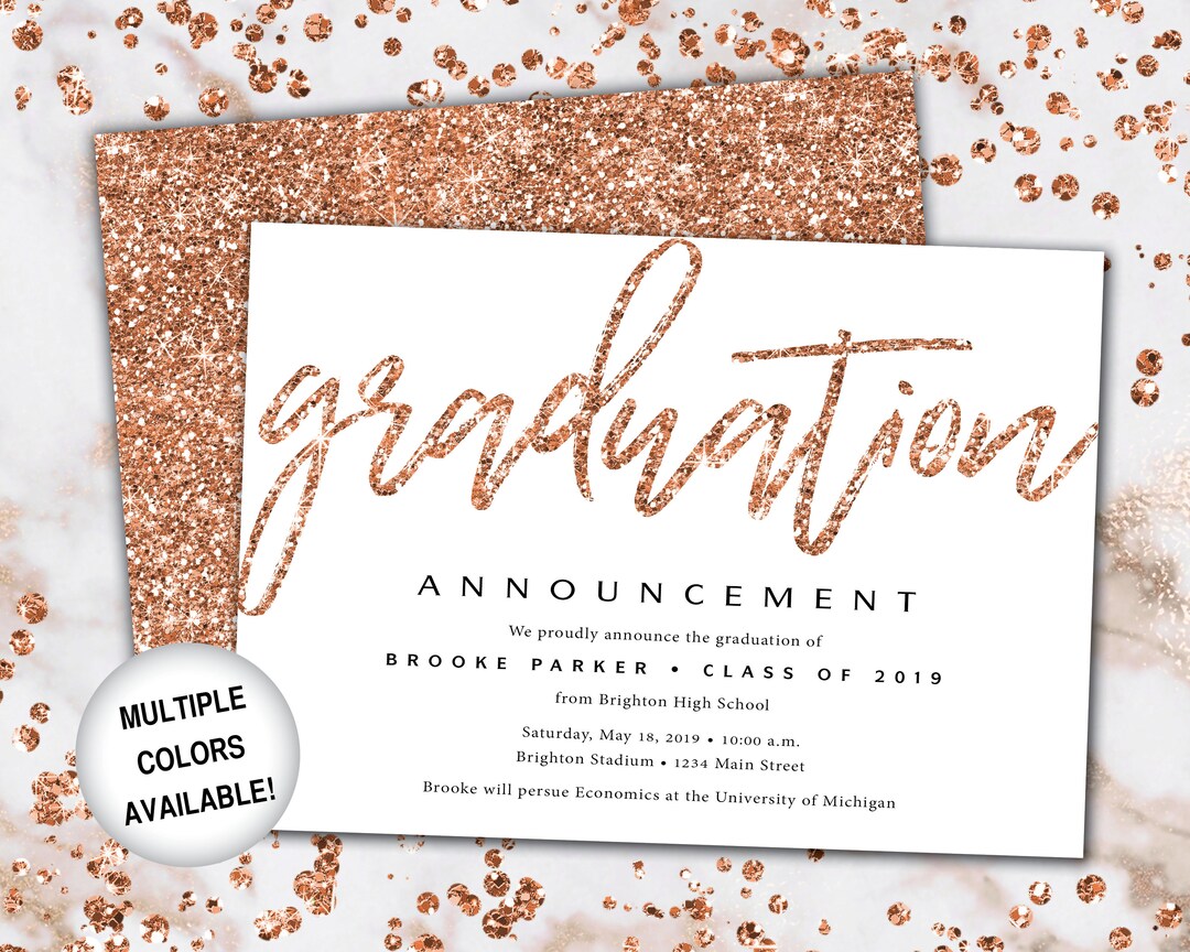 Rose Gold Graduation Announcement Template | Graduation Announcement ...
