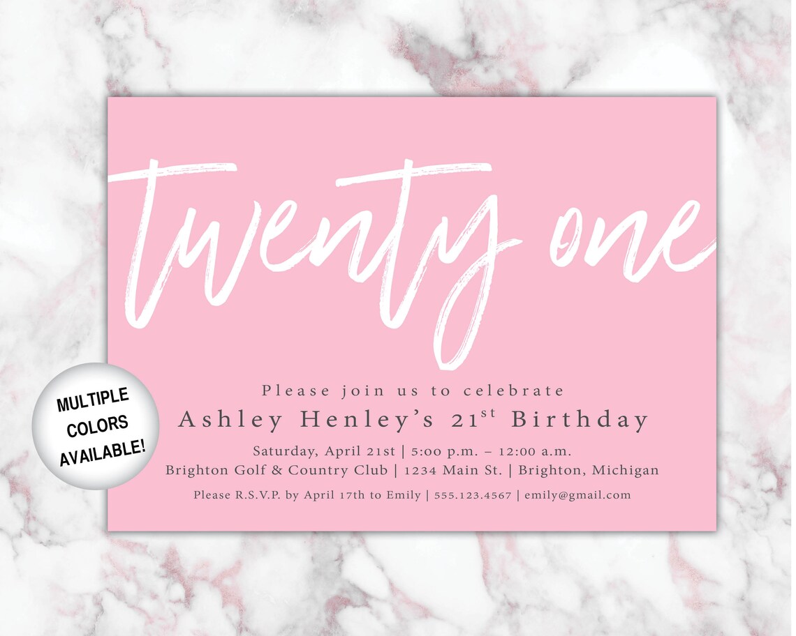 21st Birthday Invitation Printable Twenty First Birthday - Etsy