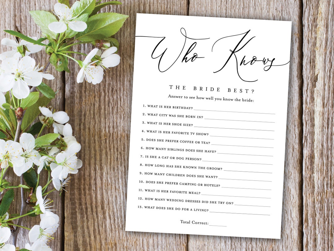 Who Knows the Bride Best Bridal Shower Game DIY Printable Template ...