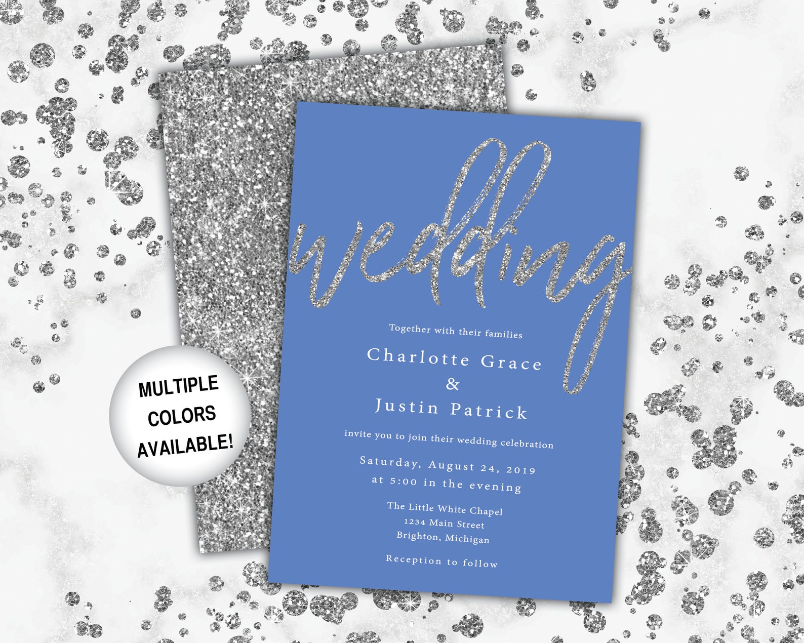 Blue and Silver Wedding Invitations Printable Wedding - Etsy