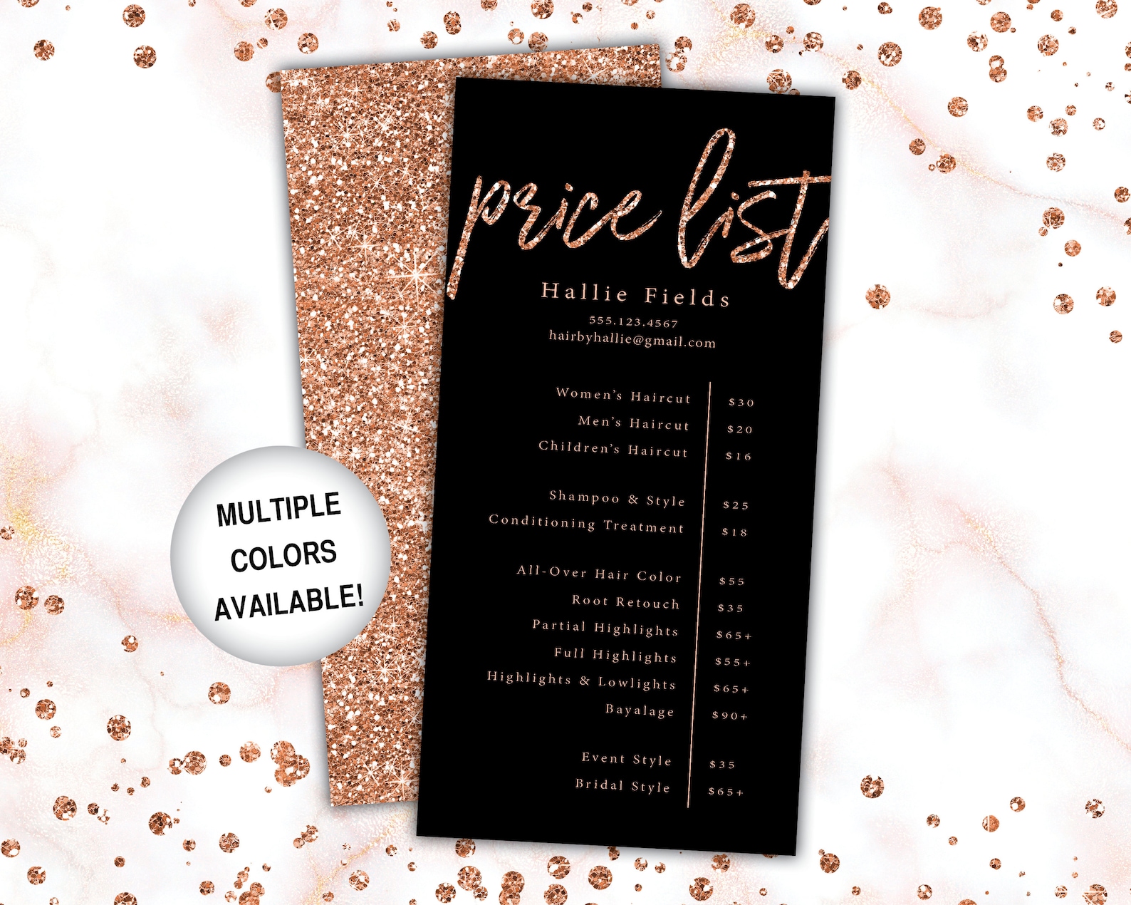 Rose Gold Price List for Hair Template Printable Price List - Etsy