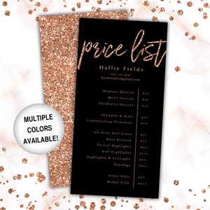 Rose Gold Price List for Hair Template | Printable Price List for ...