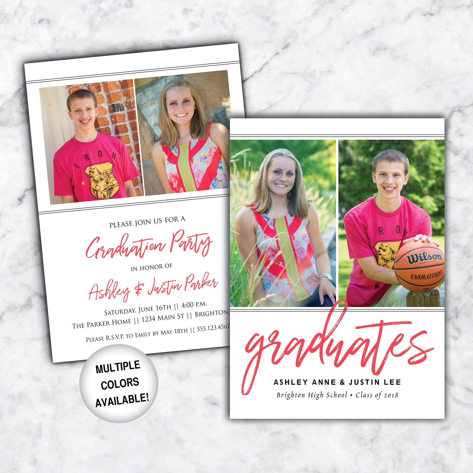 Twin Graduation Invitation Graduation Party Invite for Twins Two Photos ...