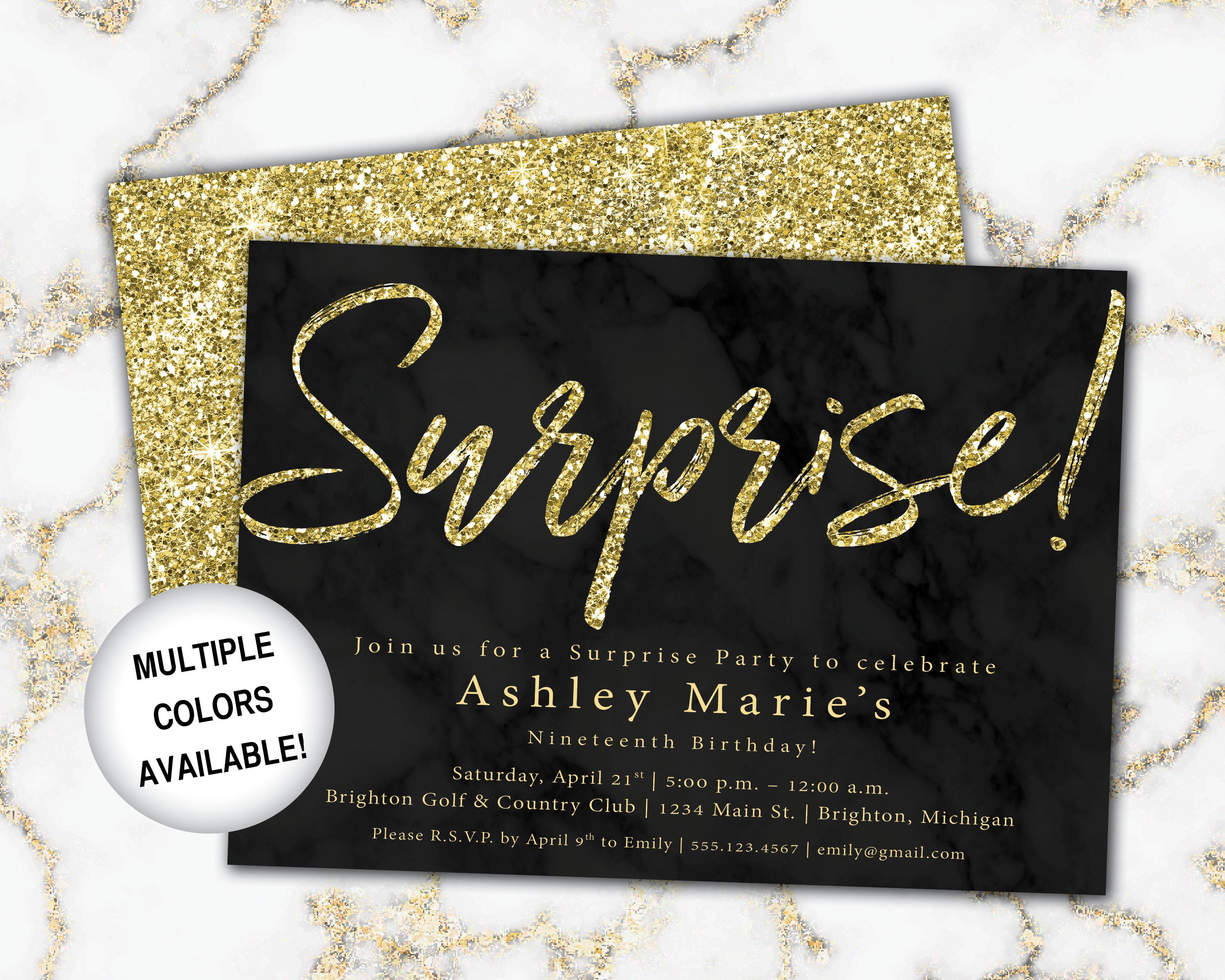 Black and Gold Surprise Party Invitation Surprise Birthday | Etsy
