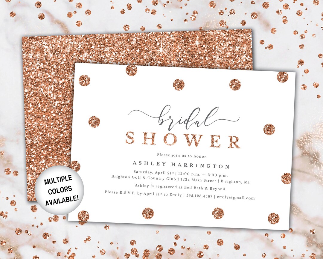 Rose Gold Glitter Bridal Shower Invitation | Glitter Polka Dot Bridal ...