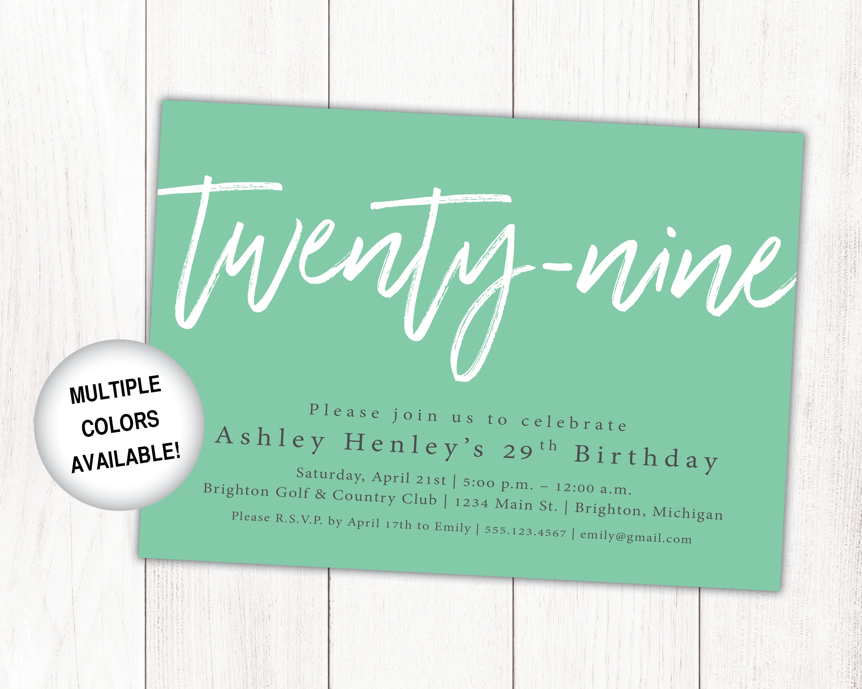29th Birthday Invitations Printable | 29th Birthday Party Invitations ...