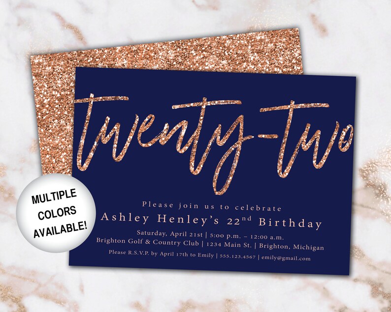 22nd Birthday Invitation Rose Gold 22nd Birthday Invitation | Etsy