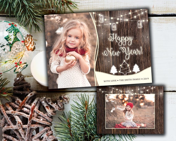 Rustic New Years Card with Photo Happy New Year Card | Etsy