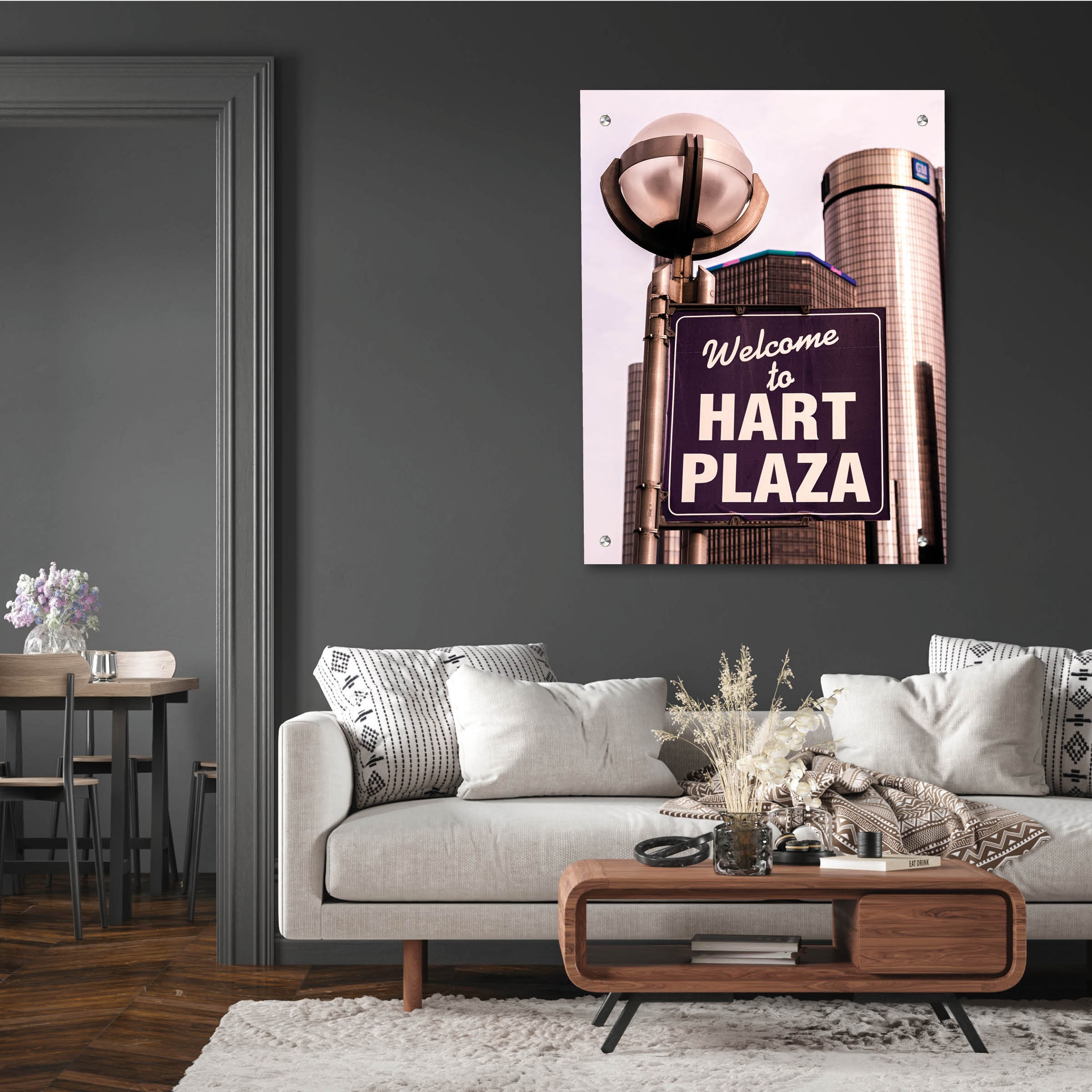 Photography Poly Canvas Downtown Detroit Wall Canvas Decor Hart Plaza ...