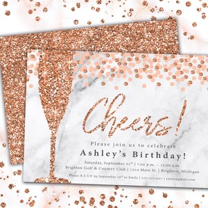 Cheers Invitation Rose Gold Champagne Glass for Birthday, Bridal Shower ...