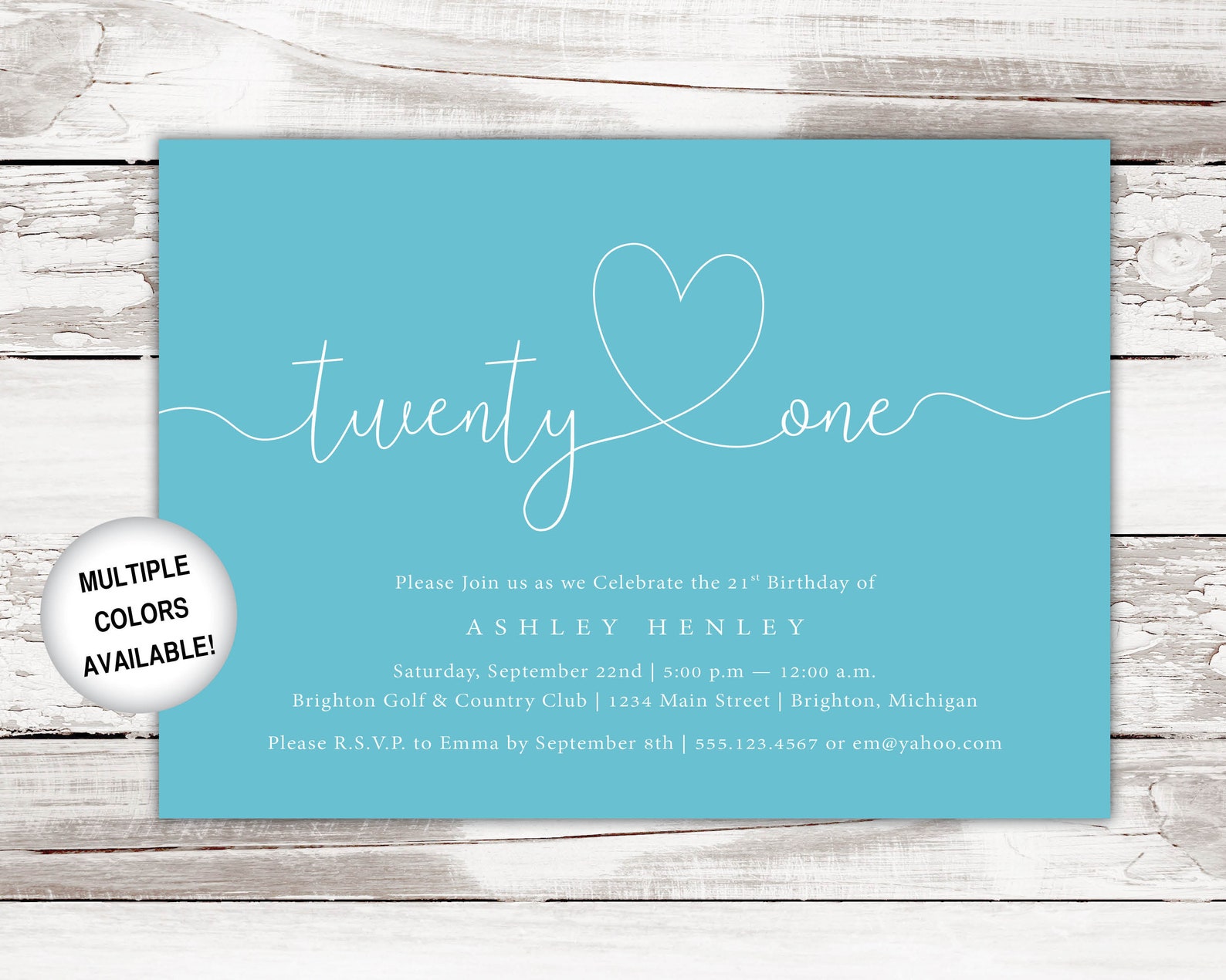 21st Birthday Invitation Printable Twenty First Birthday - Etsy