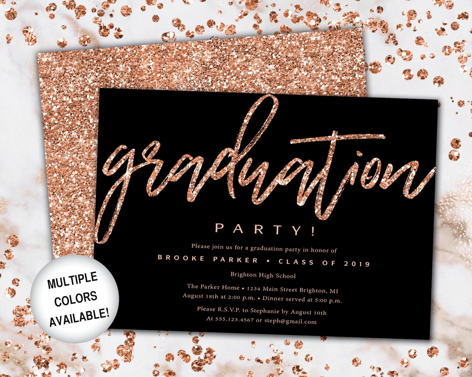 Rose Gold and Black Graduation Party Invitation | Rose Gold Grad Party ...