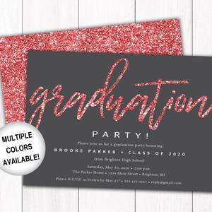 Red Graduation Party Invitations | Grad Party Invitation Red Glitter ...
