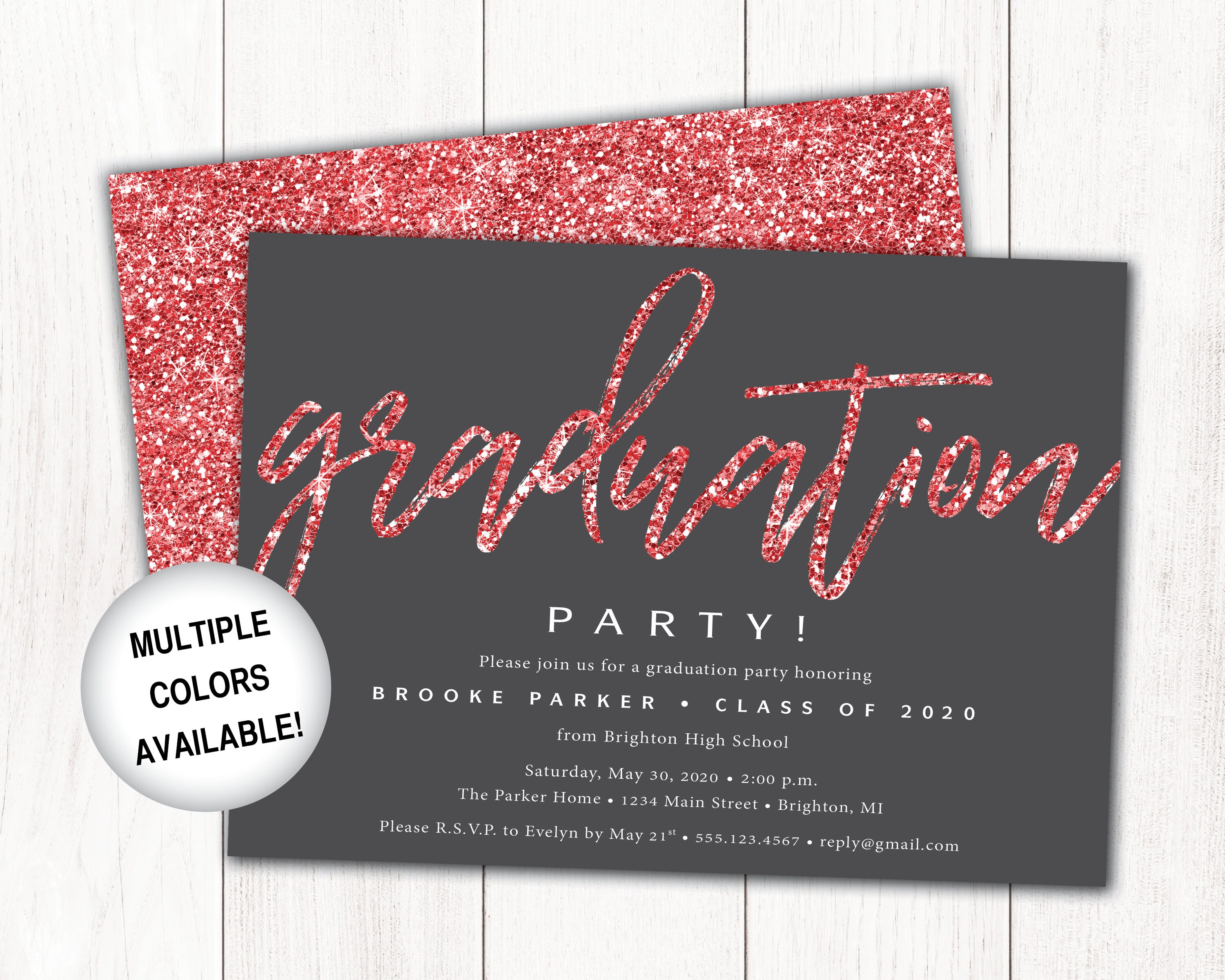 Red Graduation Party Invitations | Grad Party Invitation Red Glitter ...