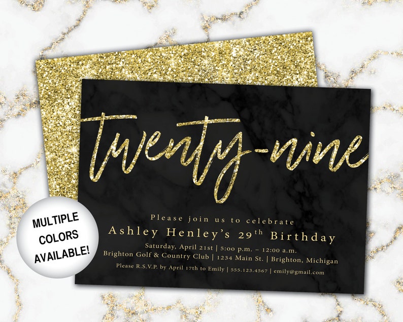 Gold 29th Birthday Invitation Marble Twenty Ninth Birthday | Etsy