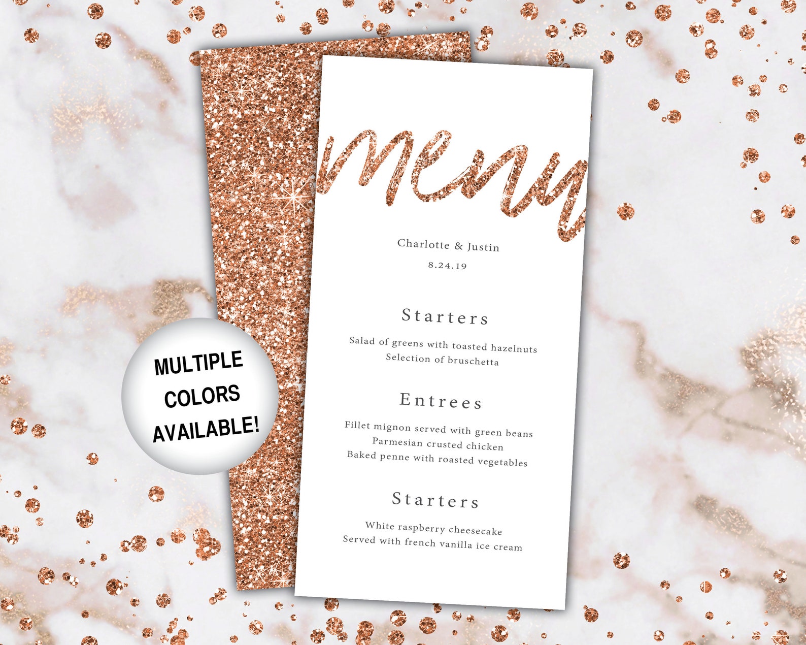 Rose Gold Wedding Menu Template Wedding Menu Cards Printable - Etsy