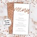 Rose Gold Wedding Menu Template | Wedding Menu Cards Printable | Rose ...