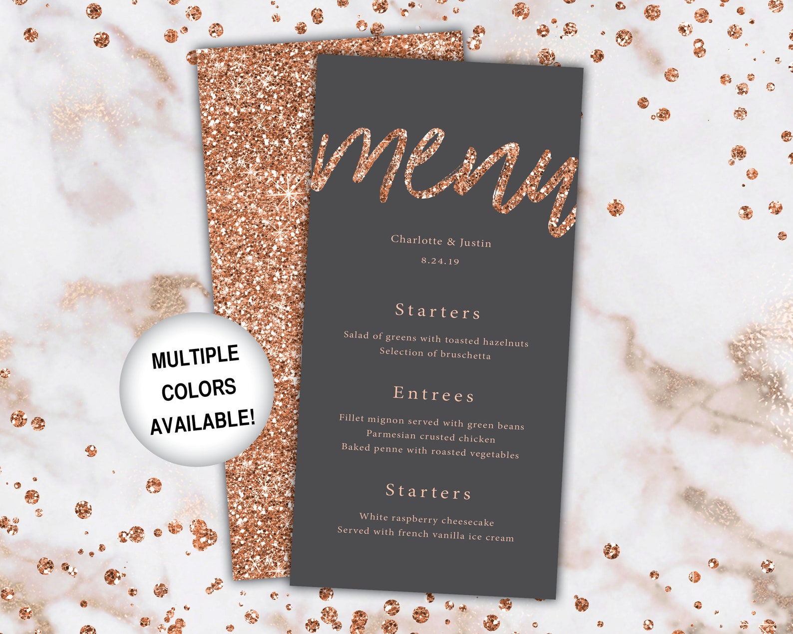 Rose Gold Wedding Menu Template Wedding Menu Cards Printable - Etsy