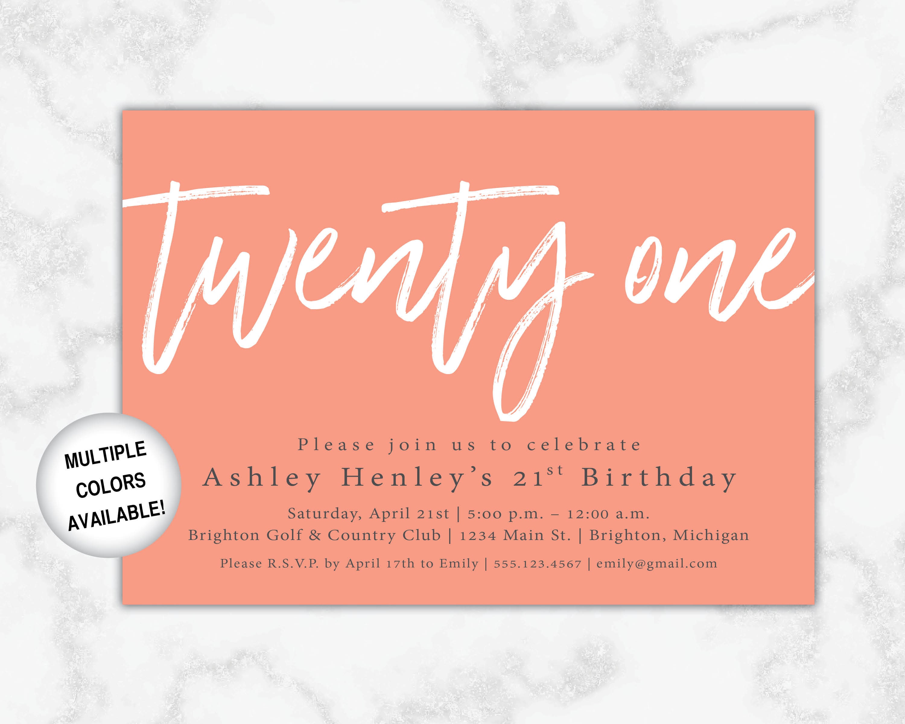 21st Birthday Invitation Printable Twenty First Birthday | Etsy