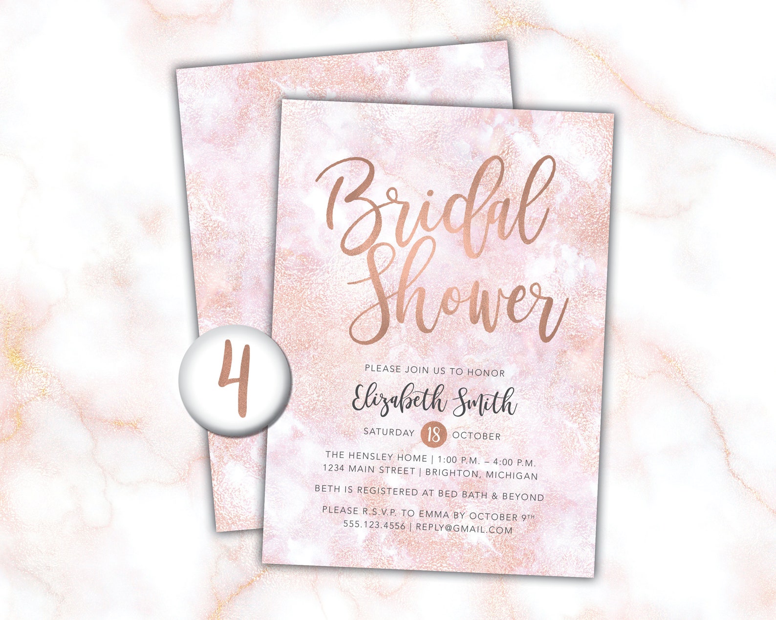 Rose Gold Marble Bridal Shower Invitation | Bridal Shower Invitation ...