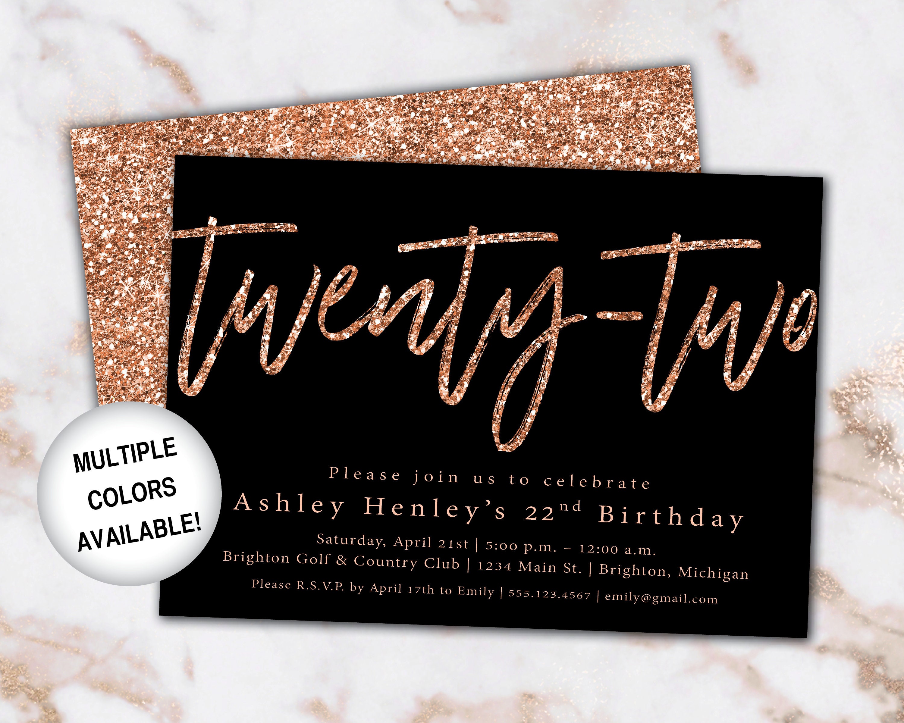 22nd Birthday Invitation Rose Gold 22nd Birthday Invitation | Etsy