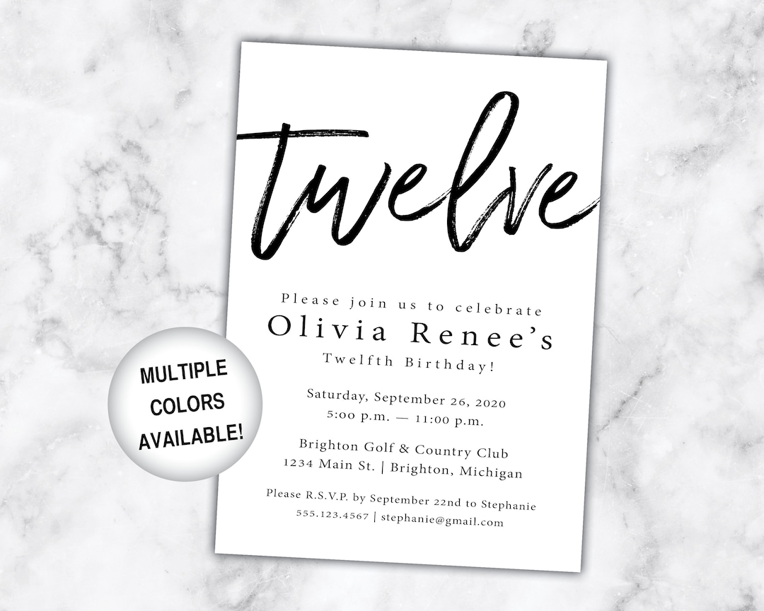 12th Birthday Invitations Printable | Twelfth Birthday Party ...