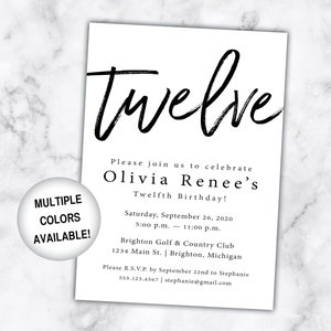 12th Birthday Invitations Printable | Twelfth Birthday Party ...