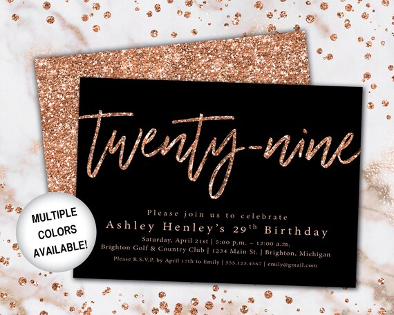 29th Birthday Invitation Rose Gold Twenty Ninth Birthday | Etsy