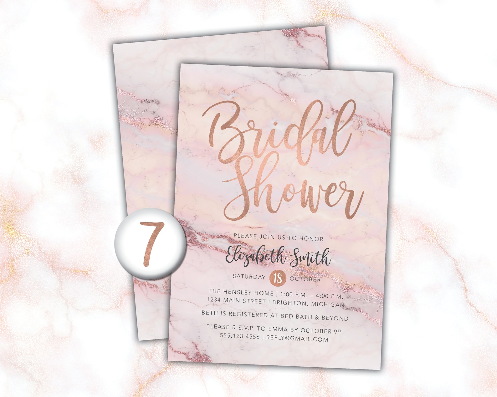 Rose Gold Marble Bridal Shower Invitation | Bridal Shower Invitation ...