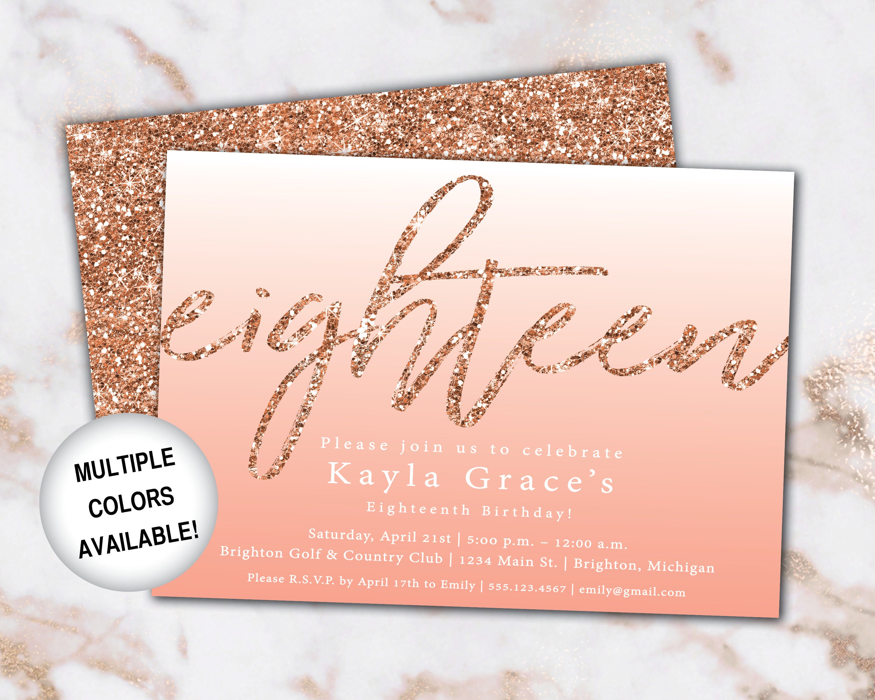 18th Birthday Invitation Rose Gold Eighteenth Birthday Etsy