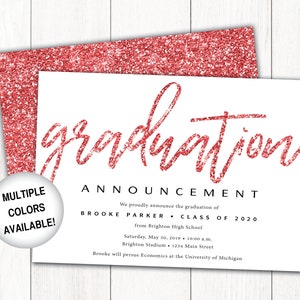 Red Graduation Announcements | Grad Announcement Invitation Red Glitter ...