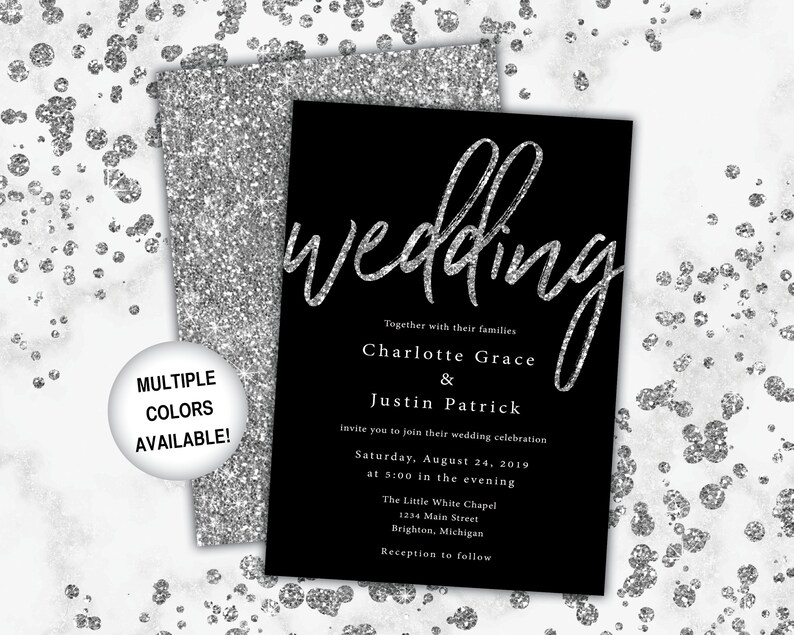 Silver Wedding Invitations Printable Wedding Invitations - Etsy